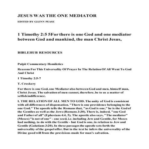 Jesus was the one mediator | DOCX