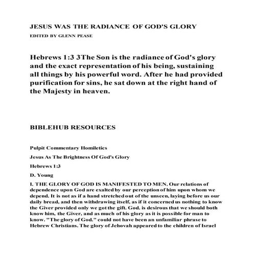 Jesus was the radiance of god's glory | DOCX