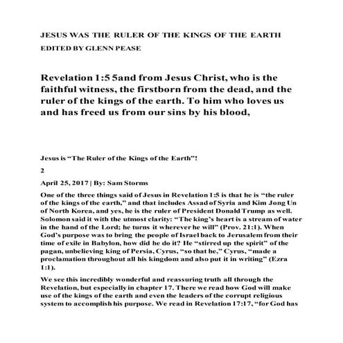 Jesus was the ruler of the kings of the earth | DOCX | Christianity ...