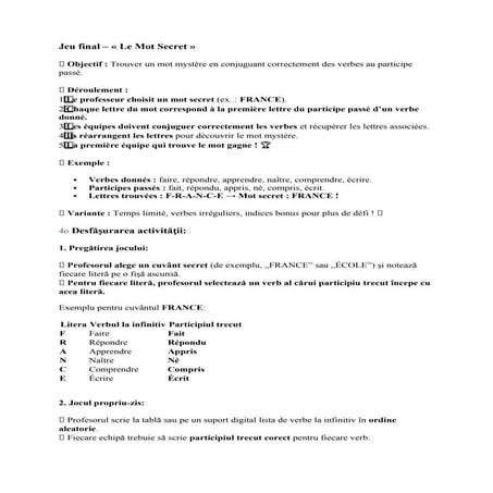 Jeu passe compose verbes conjugues avec avoir | PDF