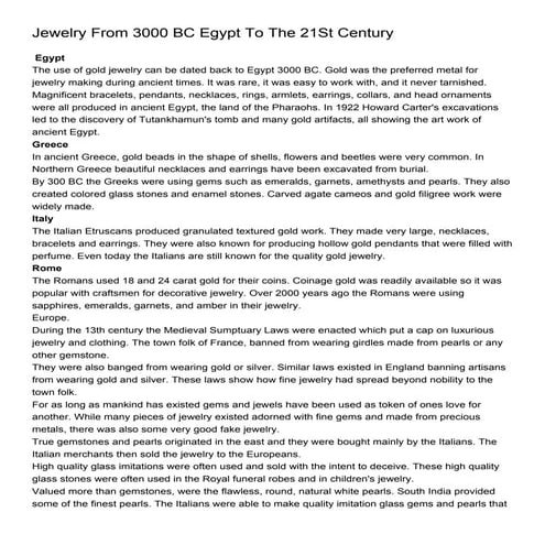 Jewelry From 3000 BC Egypt To The 21St Century (9) | PDF