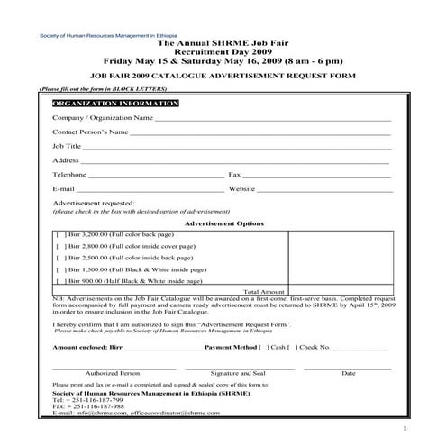 Jf Advertisement Request Form | DOC