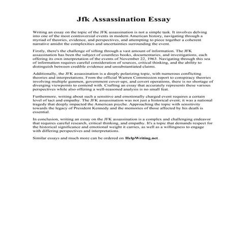 Jfk Assassination Essay. Schoolcraft College | PDF