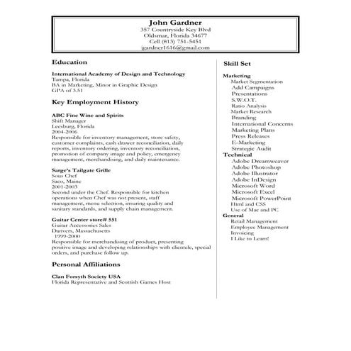 J Gardner Resume | DOC