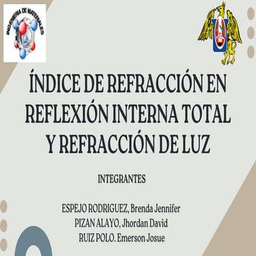 Índice de Refracción, Reflexión Interna Total y Refracción de Luz ...
