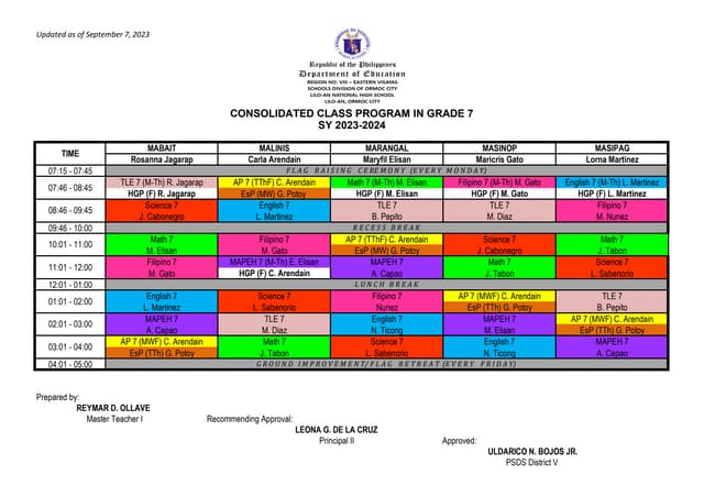 Sample Editable CLASS SCHEDULE for S.Y 2024-2025.docx