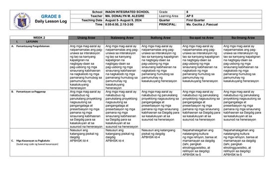 Grade 1 daily lesson log. week 6 day 1 to 5 GMRC | PPT