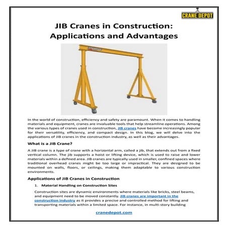 JIB Cranes in Construction: Applications and Advantages | PDF