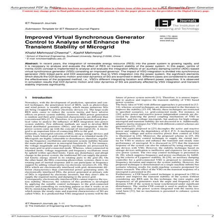 Improved Virtual Synchronous Generator Control to Analyse and Enhance the Transient Stability of ...