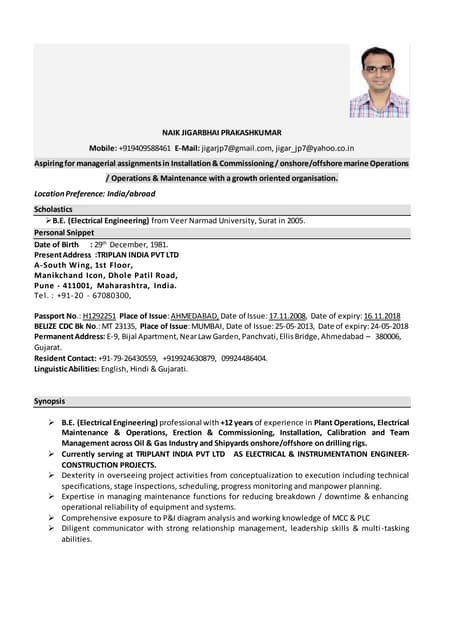 Nitinkumar CV. ( Instrument Supervisor) | PDF