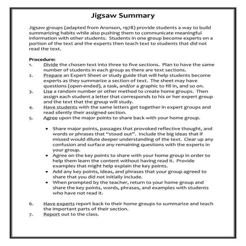 Jigsaw summary 20110329_115507_61 | PDF | Homework and Study | Education
