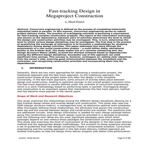 J.S. Daniel paper of fast tracking design in megaproject construction | PDF