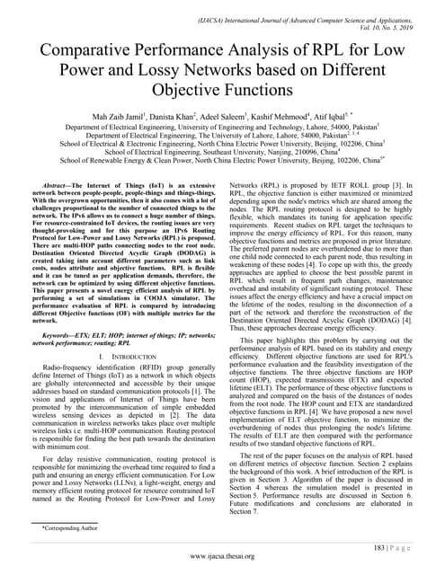 Comparative Performance Analysis Of Rpl For Low Power And Lossy Networks Based On Different