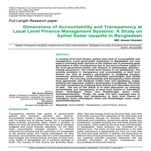 Dimensions of Accountability and Transparency at Local Level Finance ...