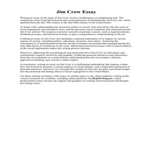 Jim Crow Essay. Jim Crow Laws - GCSE History - Marked by Teachers.com