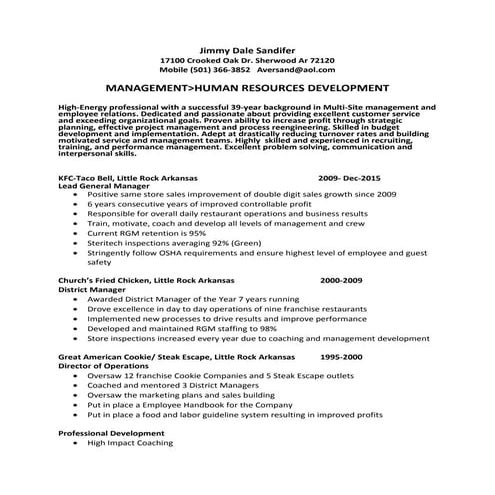Jimmy sandifer resume2014 | DOC | Business Administration | Business
