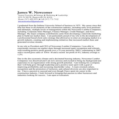 Jim Newcomer - Brief Resume | PDF