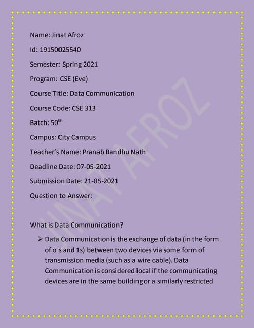 Data communication assignment 1 | PDF