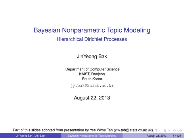 Bayesian Nonparametric Topic Modeling Hierarchical Dirichlet Processes