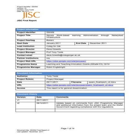 Jisc Swani Project Final Report | PDF