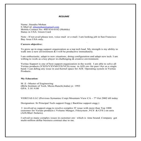 Jitendra mohan resume | DOC | Operating Systems | Computer Software and Applications