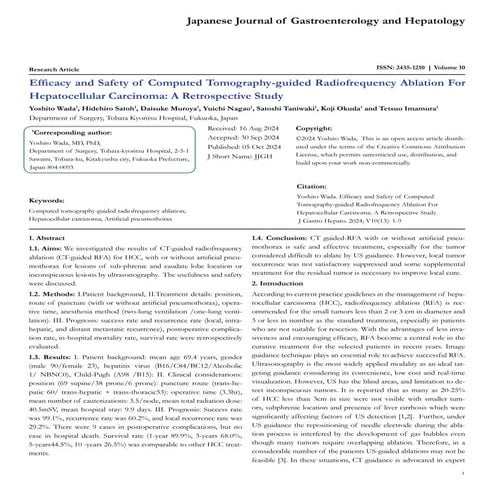 Efficacy and Safety of Computed Tomography-guided Radiofrequency ...