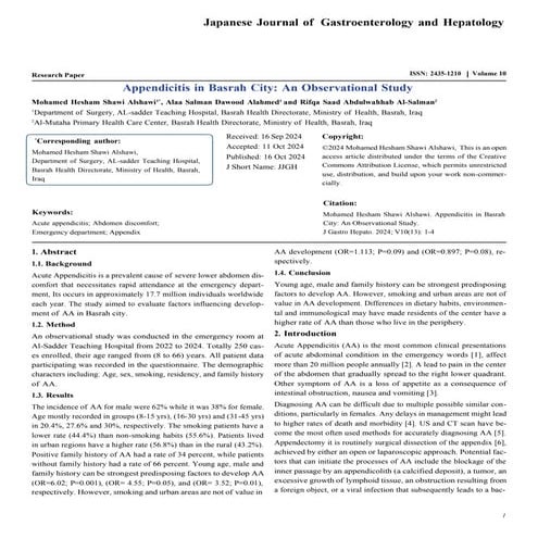 Appendicitis in Basrah City: An Observational Study | PDF