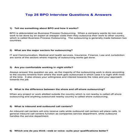 BPO INTERVIEW IMPORTANT QUESTION | PDF