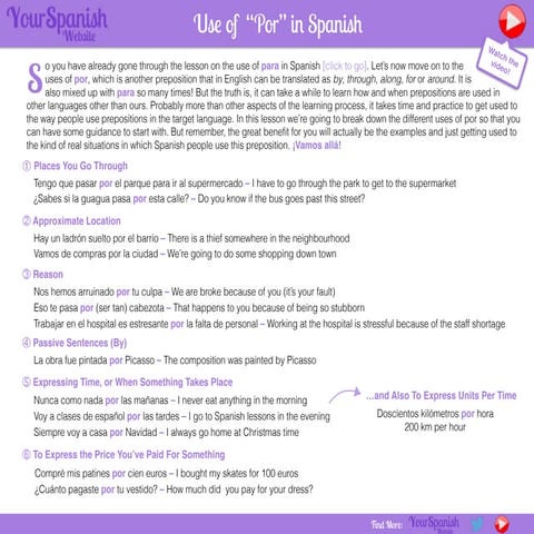 learn por and para in spanish in 10 minutes | PDF