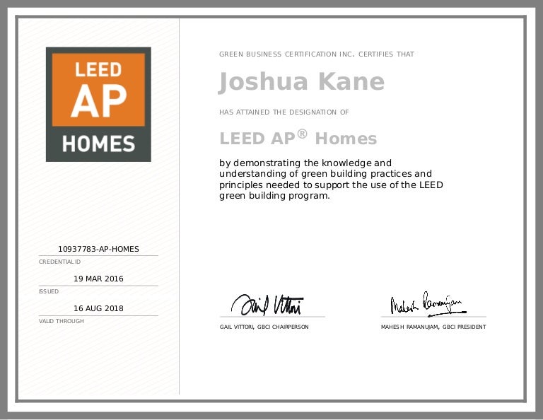 LEED AP Homes Certificate