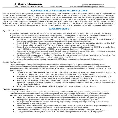 J keith hubbard vice president of operations and supply chain | PDF