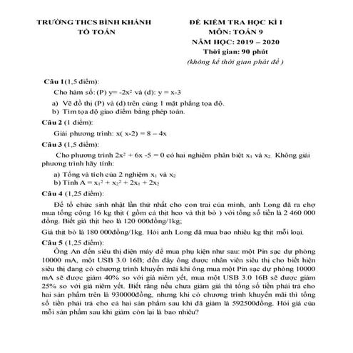 Đề Thi HK2 Toán 9 - THCS Bình Khánh | PDF