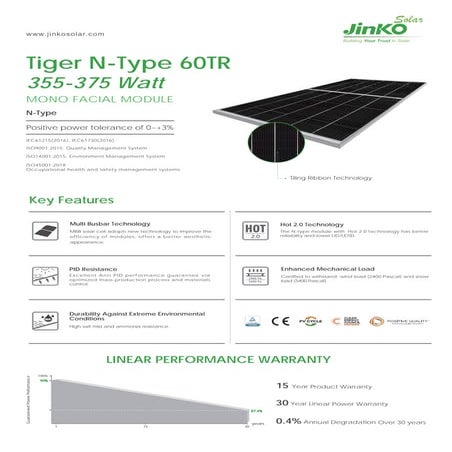 Jinko Solar Tiger N-Type 60TR Module 355 - 375W | PDF | Home Appliances ...