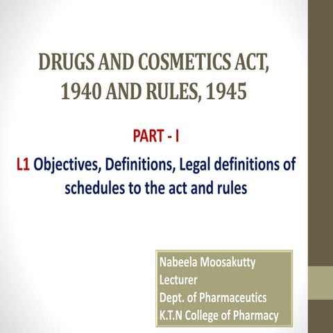 JL1 Drugs and Cosmetics Act Part 1 | PPTX
