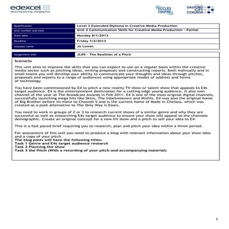 Assignment brief btec l2 unit 4 assignment | PDF
