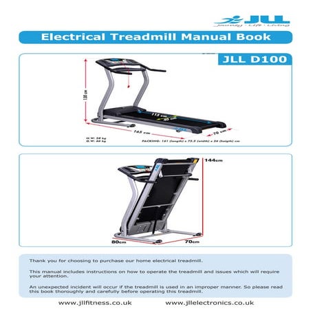 JLL D100 Folding Treadmill Running Machine Manual | PDF