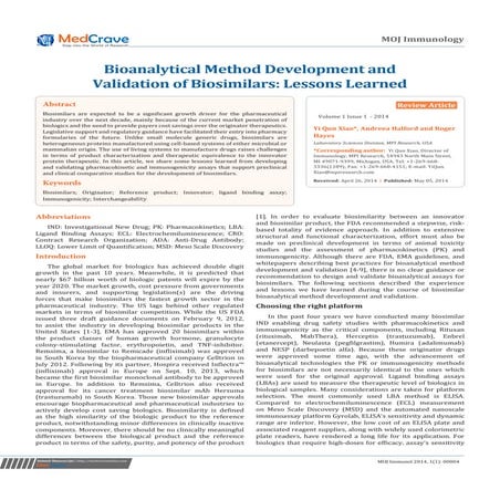 Bioanalytical Method Development and Validation of Biosimilars: Lessons ...