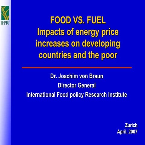 FOOD VS. FUEL Impacts of energy price increases on developing countries ...