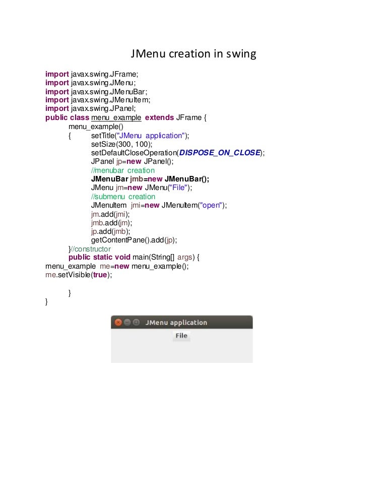 Jmenu Creation In Java Swing