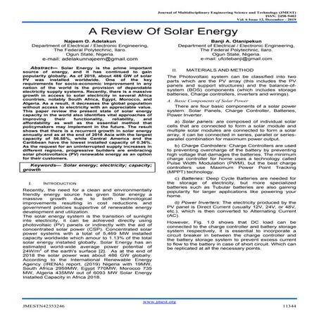 A Review Of Solar Energy | PDF