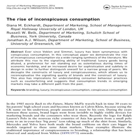 The rise of inconspicuous consumption | PDF