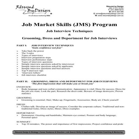 Job Market Skills (JMS) Program - Job Interview Techniques | PDF ...