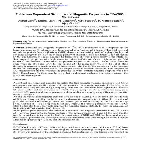 Thickness Dependent Structure And Magnetic Properties In Fe Ti Co