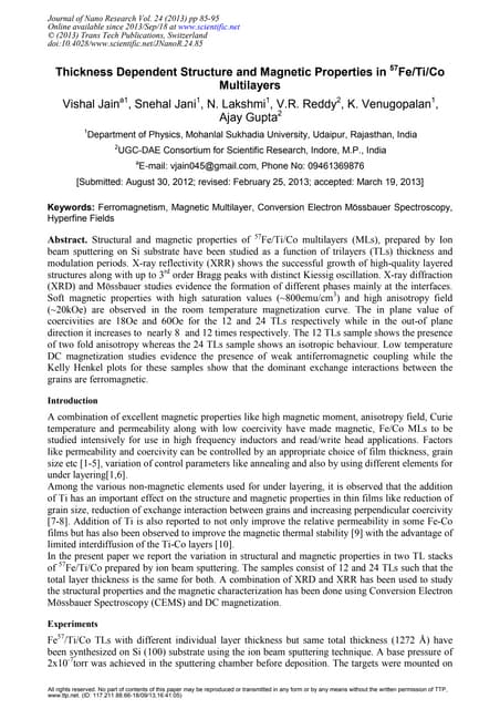 Thickness Dependent Structure And Magnetic Properties In Fe Ti Co