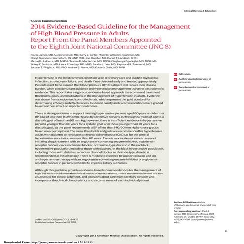 Jnc 8 guidelines for management of high blood pressure: Lets compare ...