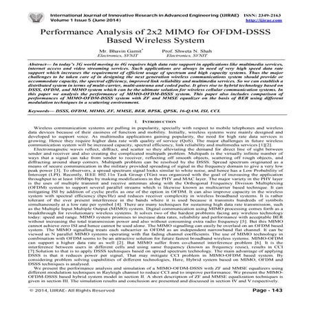 Performance Analysis Of 2x2 Mimo For Ofdm Dsss Based Wireless System Pdf