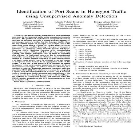 Identification of Port-Scans in Honeypot Traffic Using Unsupervised Anomaly Detection | PDF