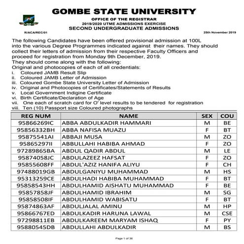 Gsu 2nd batch admission list | PDF