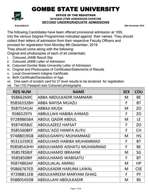 LASU BSc/HND Conversion Admission List for 2019/2020 Academic Session ...