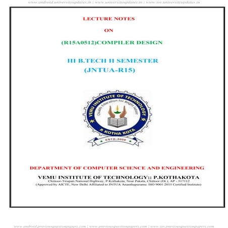 JNTUA COMPILER DESIGN Notes.pdf,for all units | PDF